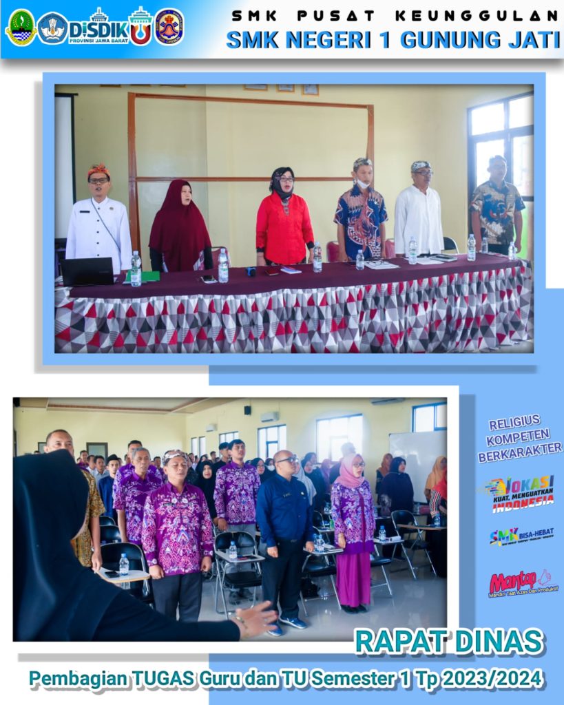 Rapat Dinas Pembagian Tugas Guru dan TU Semester 1 Tahun Pelajaran 2023/2024 – SMKN 1 GUNUNG JATI